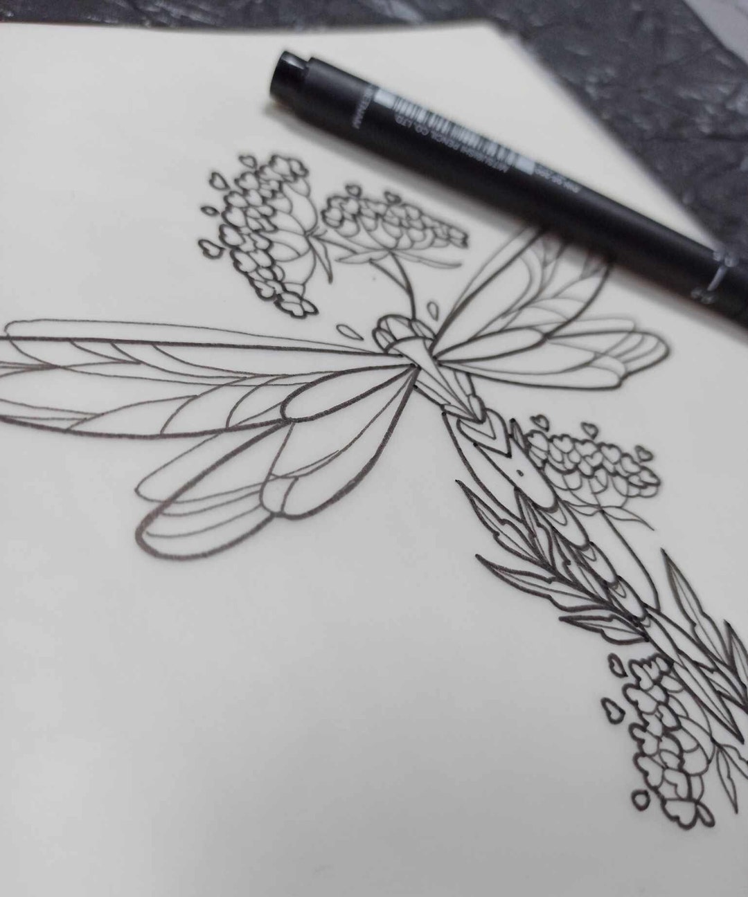 Dragonfly Flowers Tattoo Design Line - Etsy