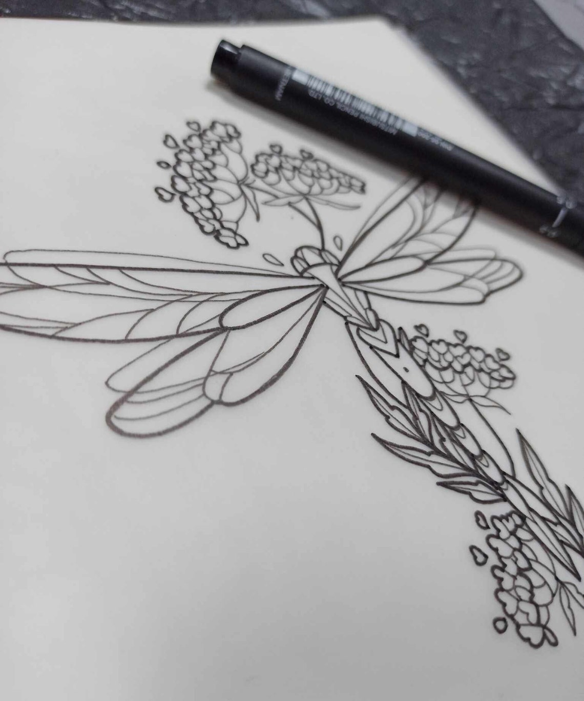 Dragonfly Flowers Tattoo Design Line - Etsy