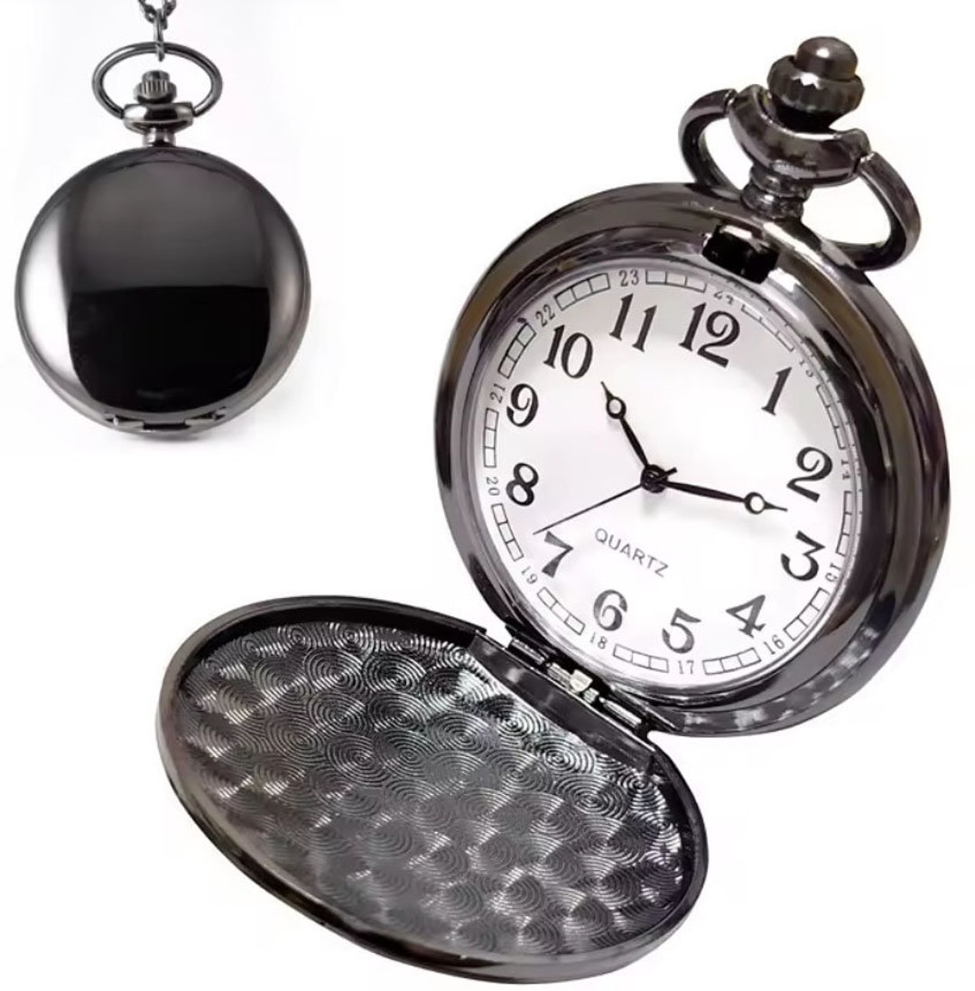 Personalized Gun Metal Pocket Watch With White Face Blank Laser Fiber ...