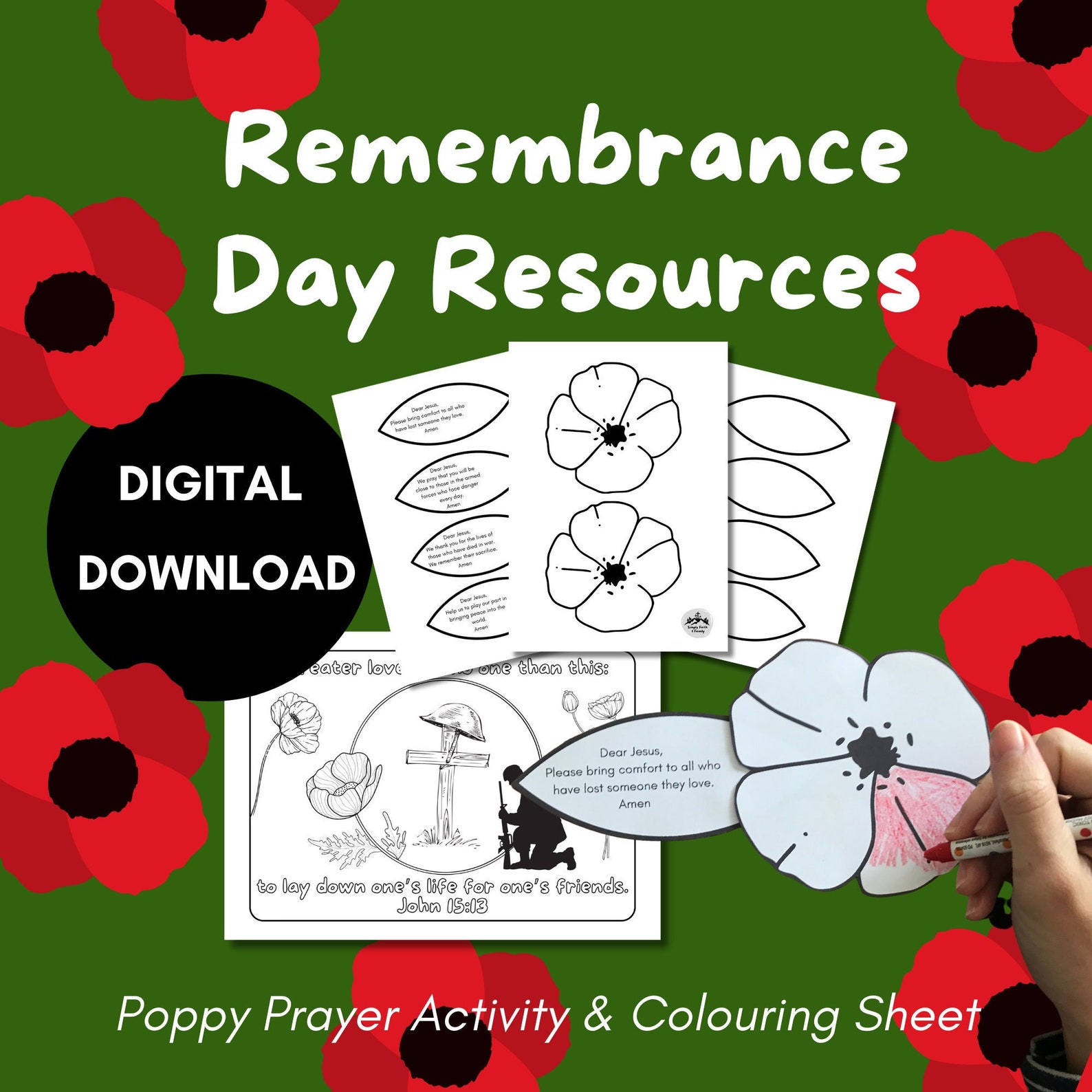 Remembrance Day Poppy Prayer & Coloring Sheet (digital Download) - Etsy