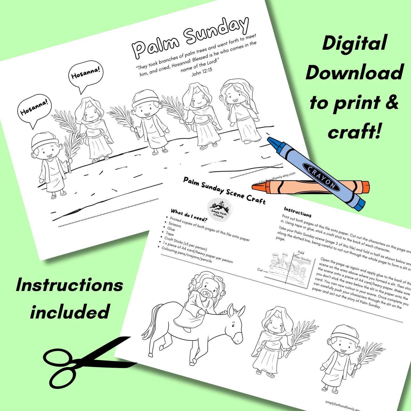 Palm Sunday Craft | Craft Stick Puppets | Digital Download | Tell the ...