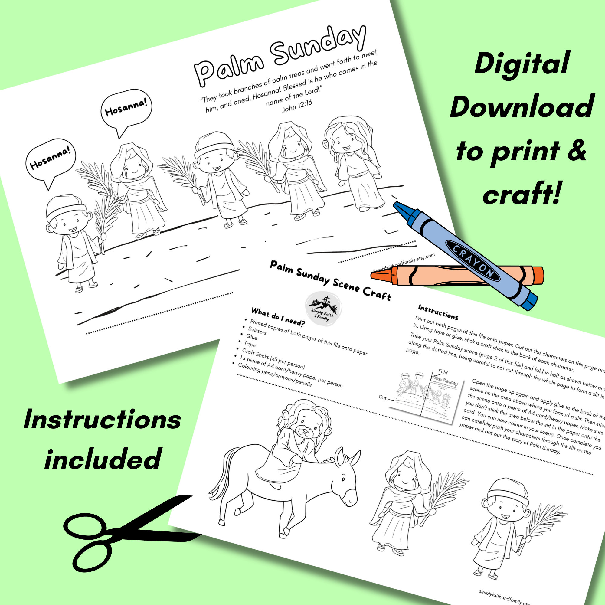Palm Sunday Craft | Craft Stick Puppets | Digital Download | Tell the ...
