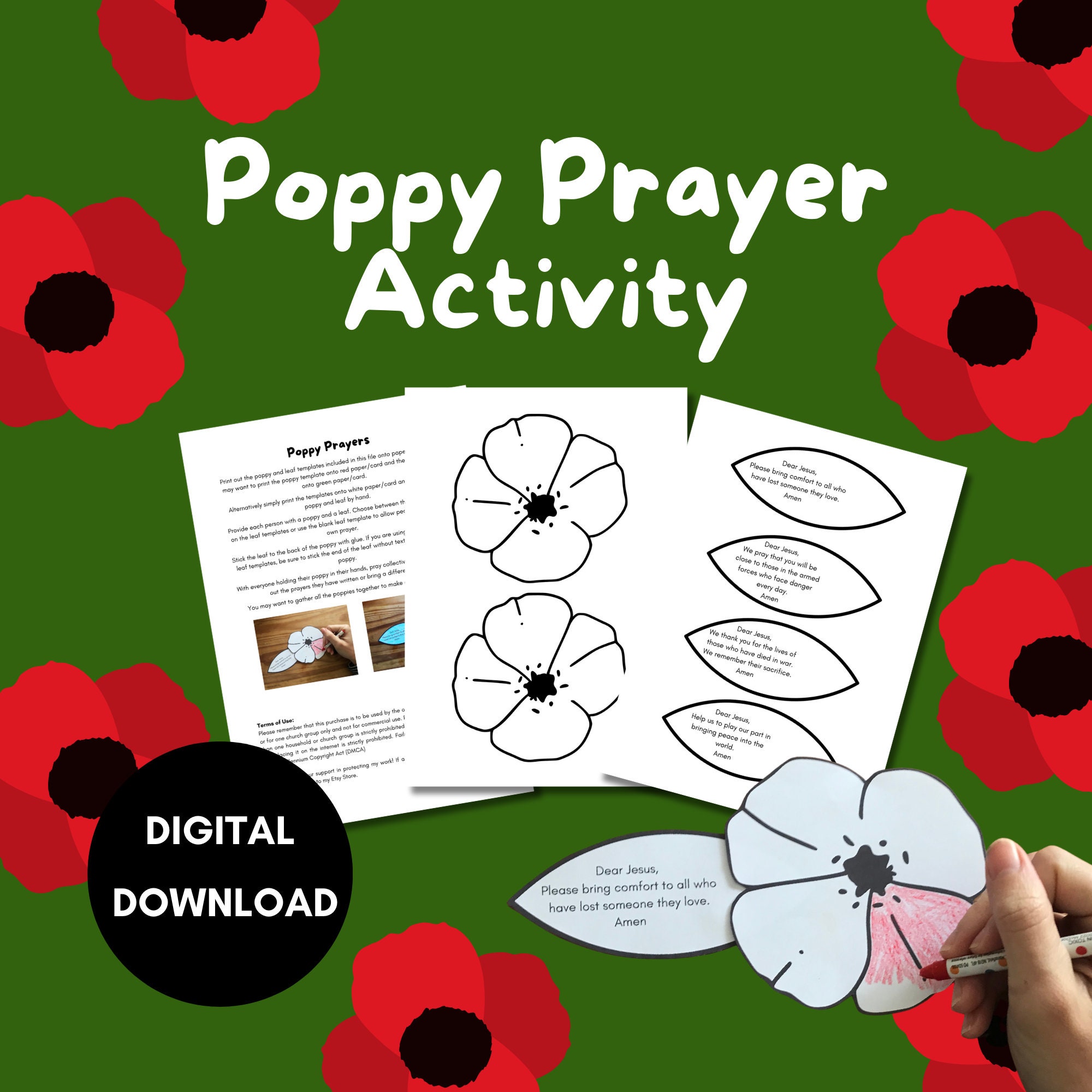 Remembrance Day Poppy Prayer & Coloring Sheet (digital Download) - Etsy