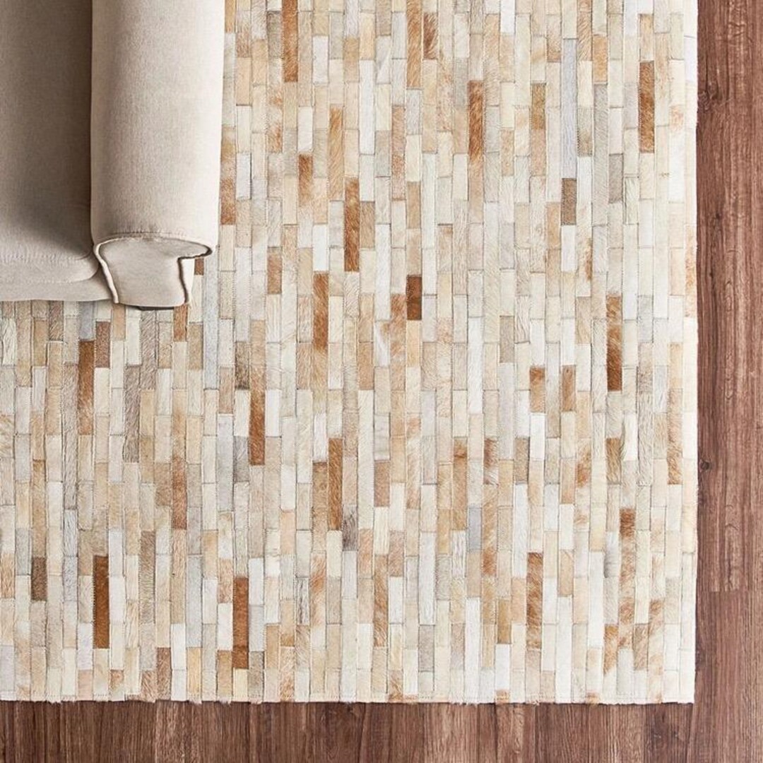 Cowhide Leather Patchwork Rug Leather Unique Design Rug Beige Carpet ...