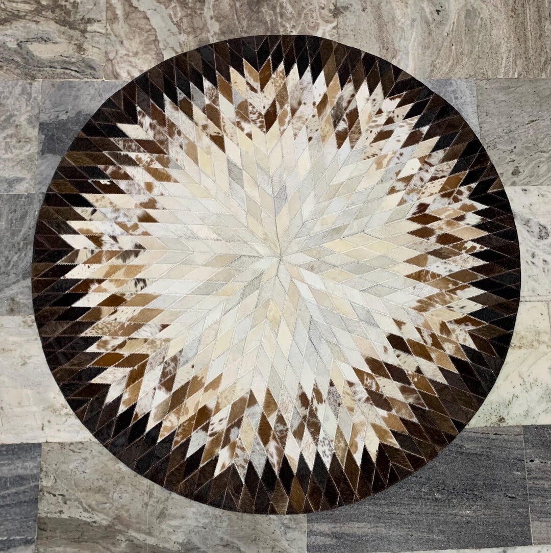 Cowhide Leather Round Rug Brown White Chitkbra Rug Cowhide Patchwork ...