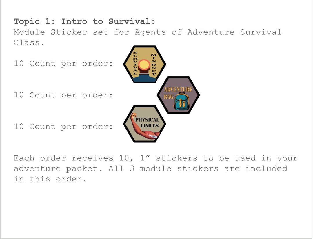Topic1: Intro to Survival Module Sticker Set - Etsy