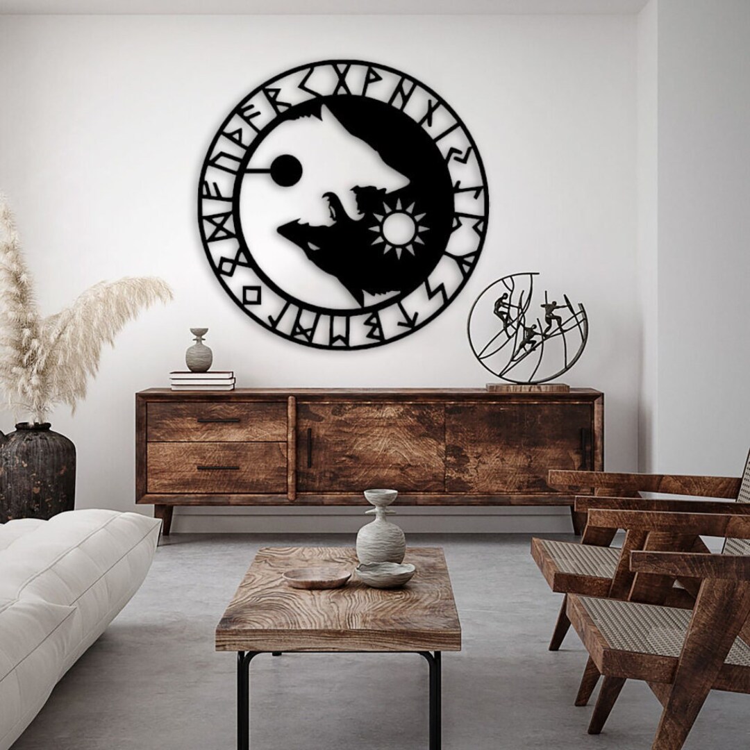 Viking Symbol Metal Wall Art, Norse Pagan, Vegvisir Decor, Wall Hanging ...