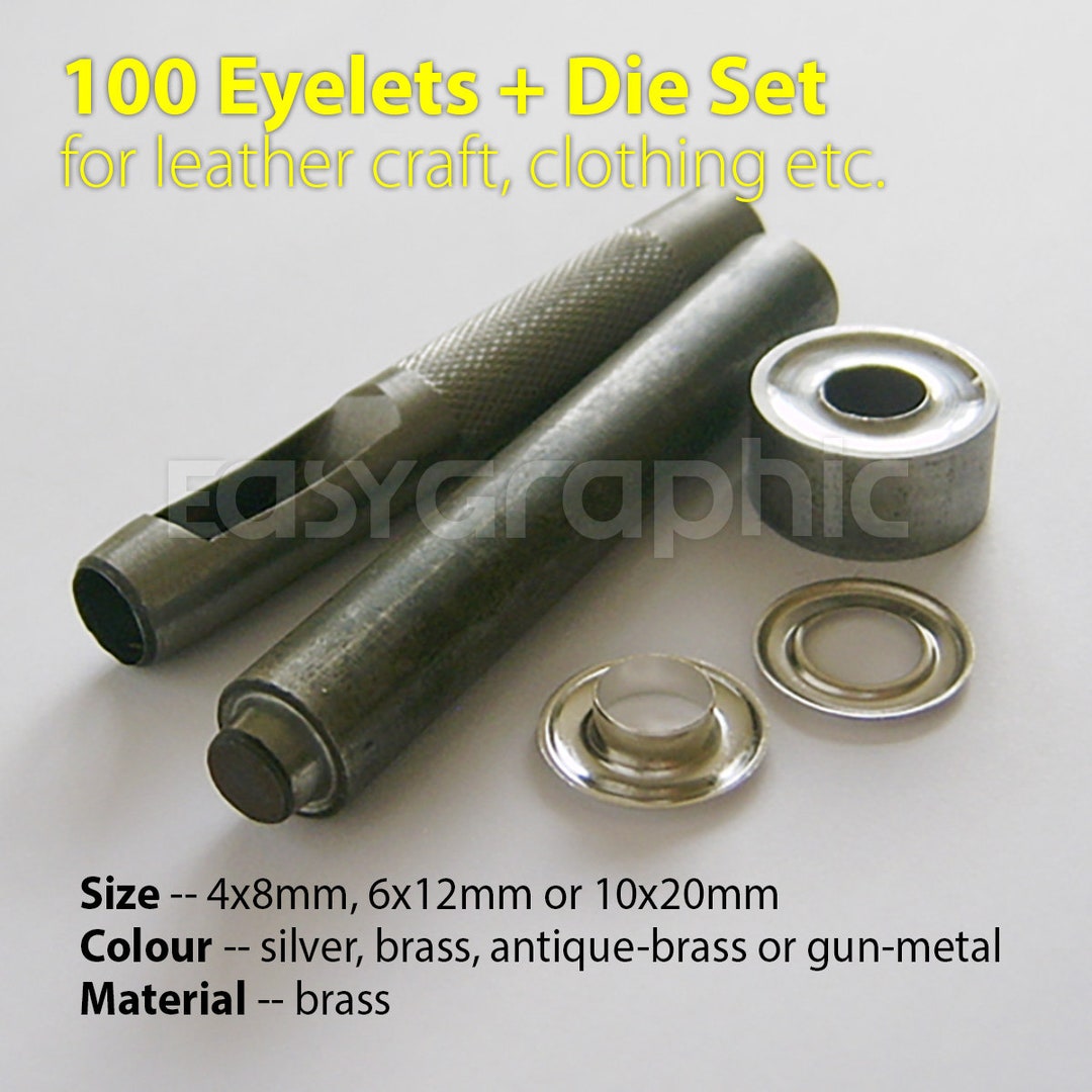 100 Eyelets + Punch Die Tool Set Leather Craft Sewing Clothing Grommet ...