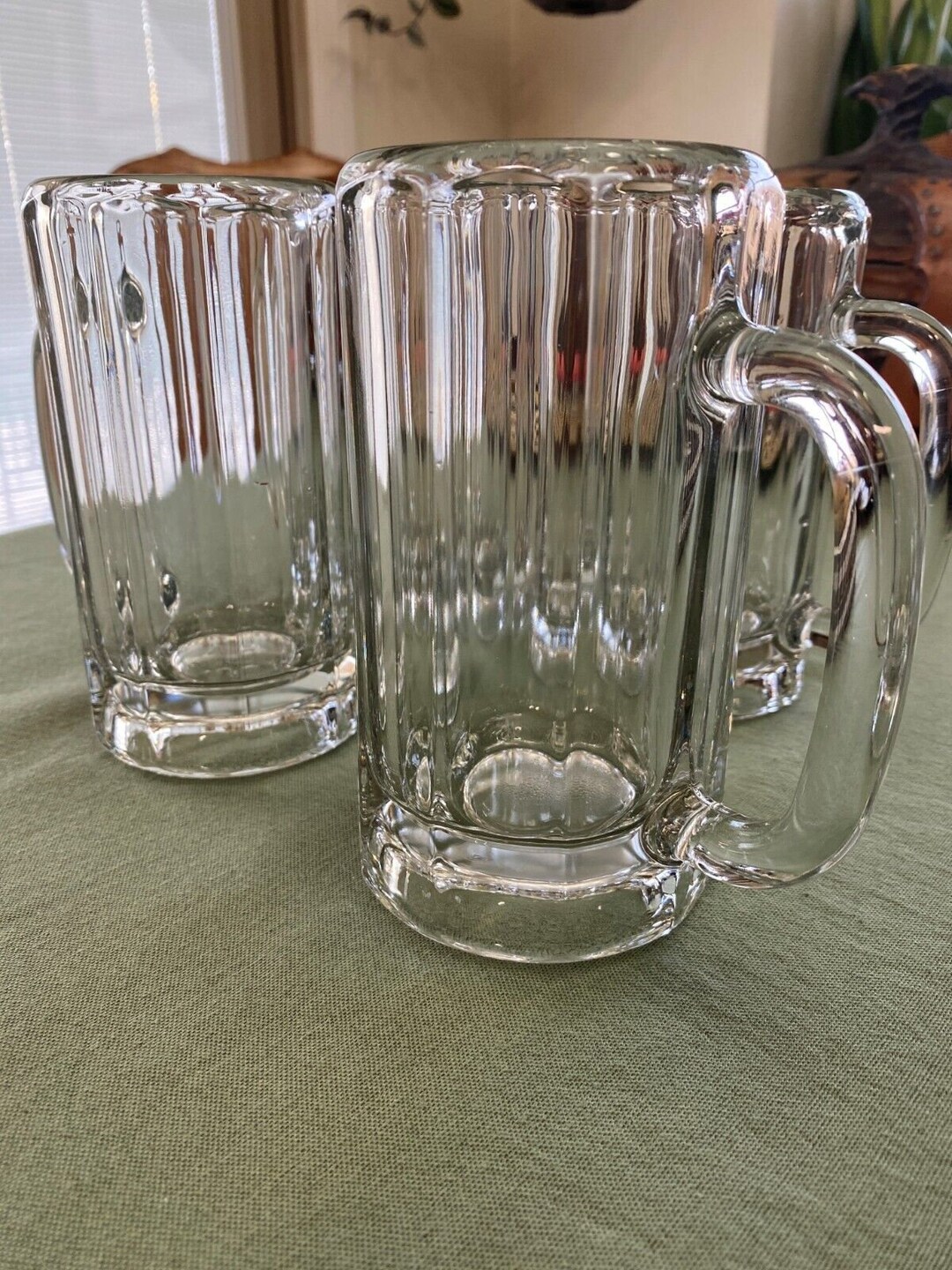Set of 4 Glass VINTAGE Paneled Beer Mugs Glasses Heavy Handles Libbey ...