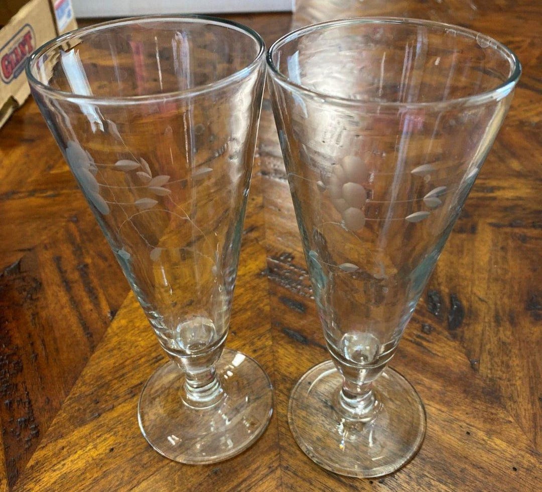 Princess House Heritage Crystal Etched Floral Pilsner Glasses Set of 2 ...