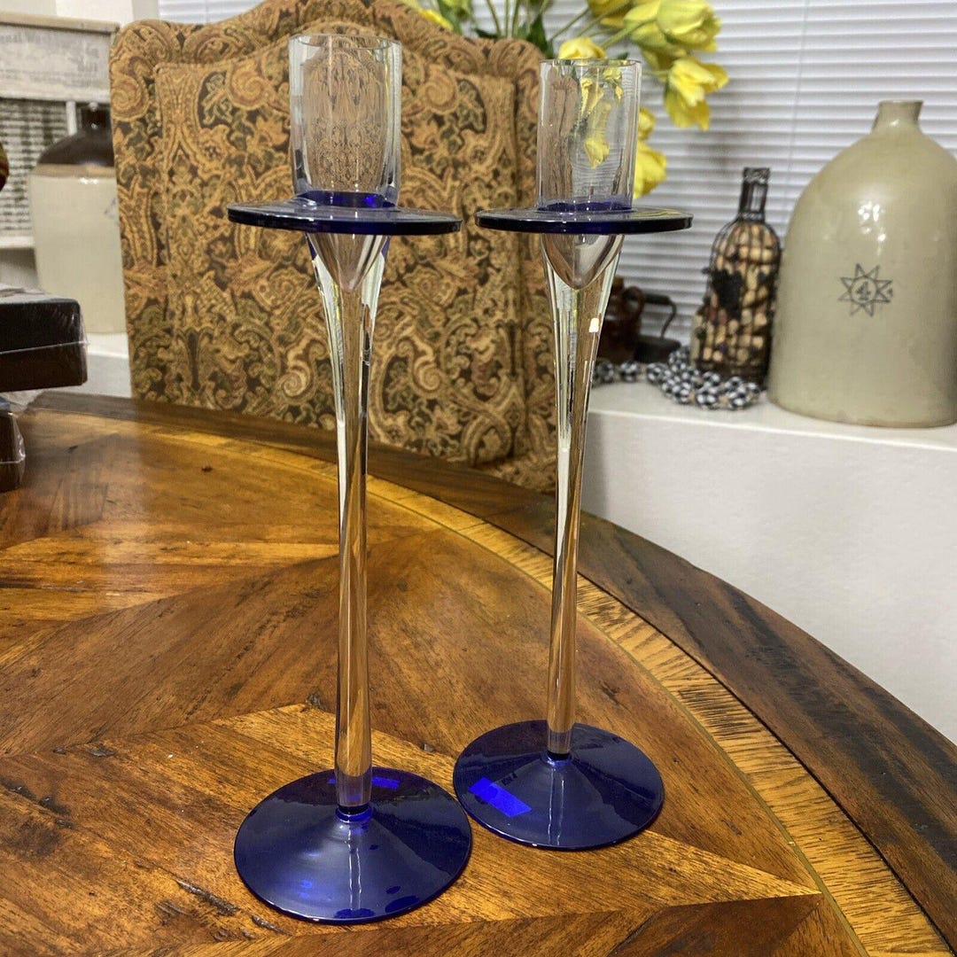 Dayton Hudson Candle Sticks Cobalt Blue and Clear - Etsy