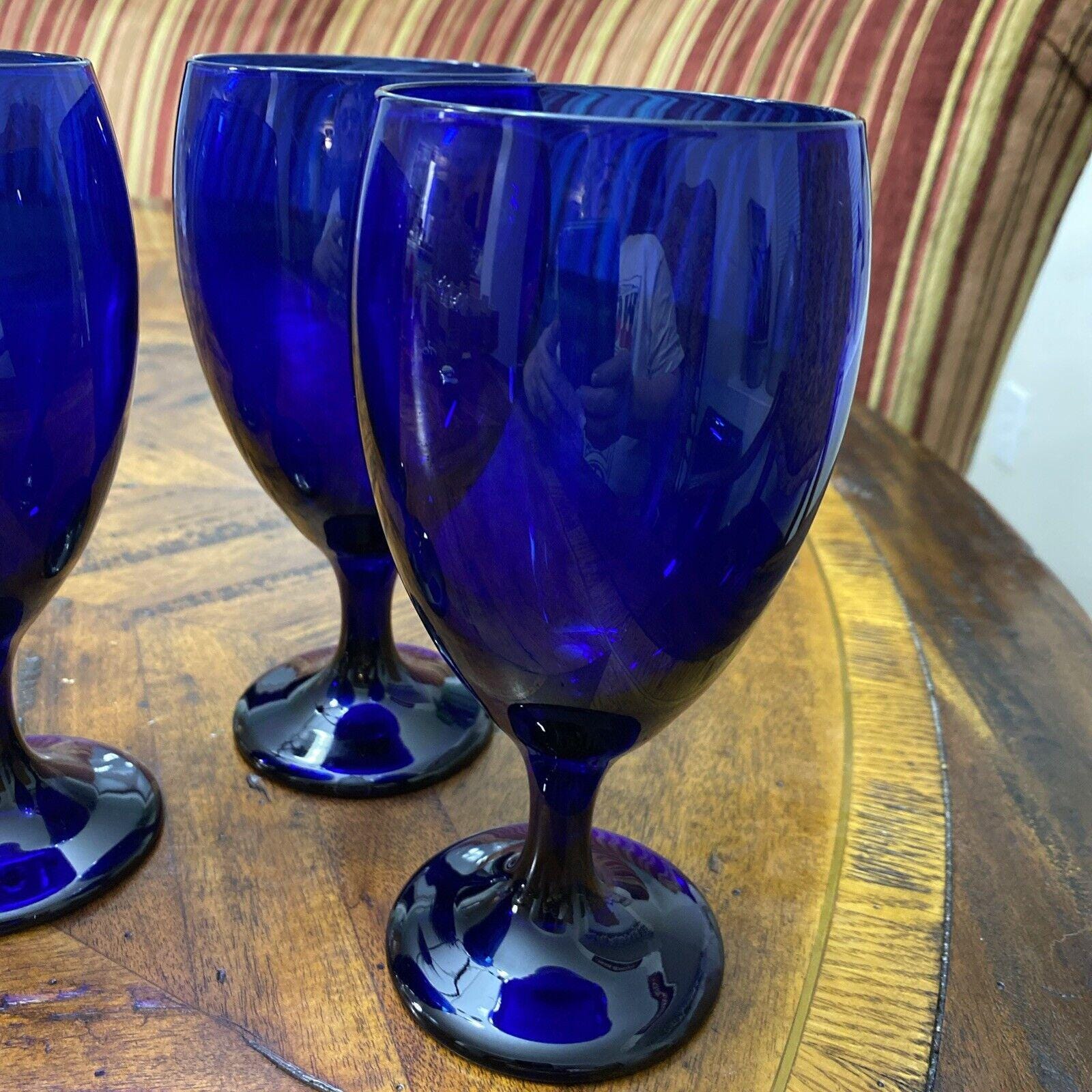 Vintage MCM Cobalt Blue Wine Glasses Set of 4 - Etsy