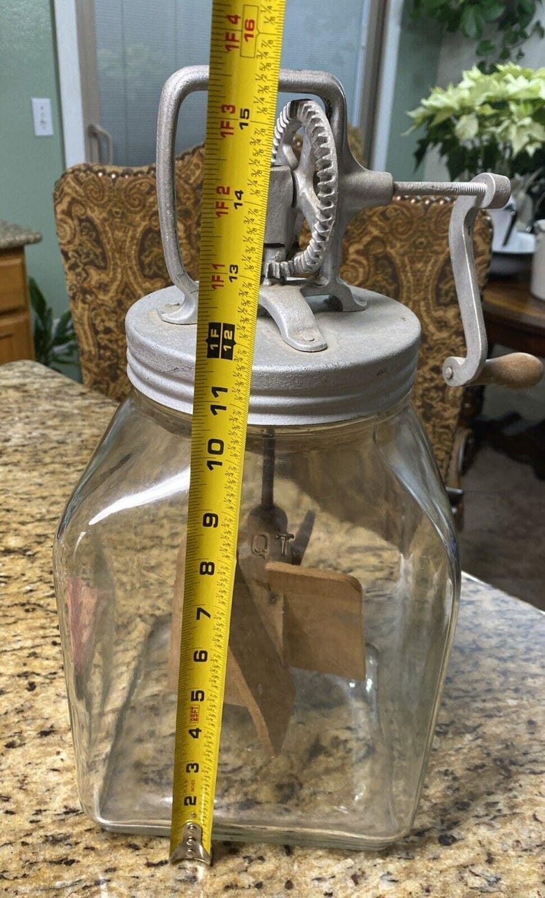 Vintage 8qt Glass Butter Churn 2 Gallon With Wood Paddle - Etsy