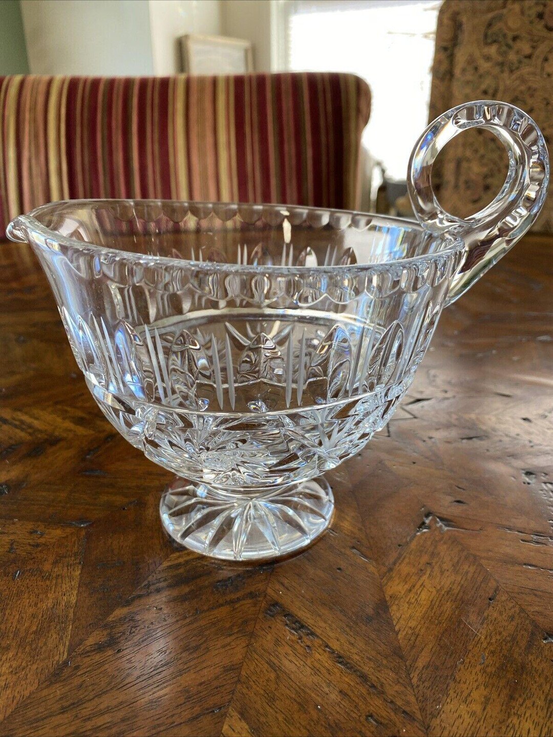 Large Crystal Gravy Boat Etched Pinwheel Design - Etsy