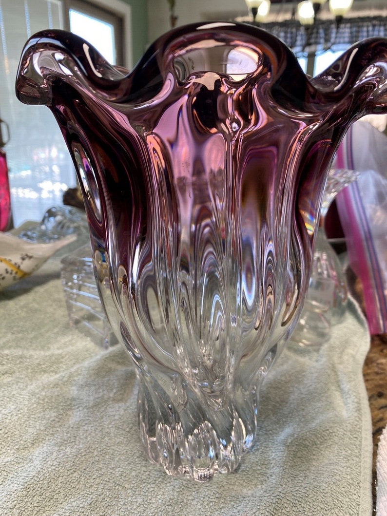 Shannon Irish Crystal Vase by GODINGER Purple to Clear Twisted Base - Etsy
