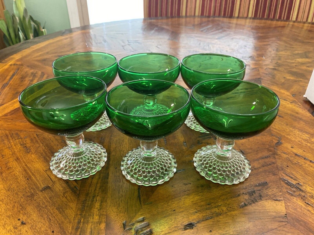 6 Anchor Hocking Forest Green Boopie Glasses Sherbet Pedestal Champagne ...