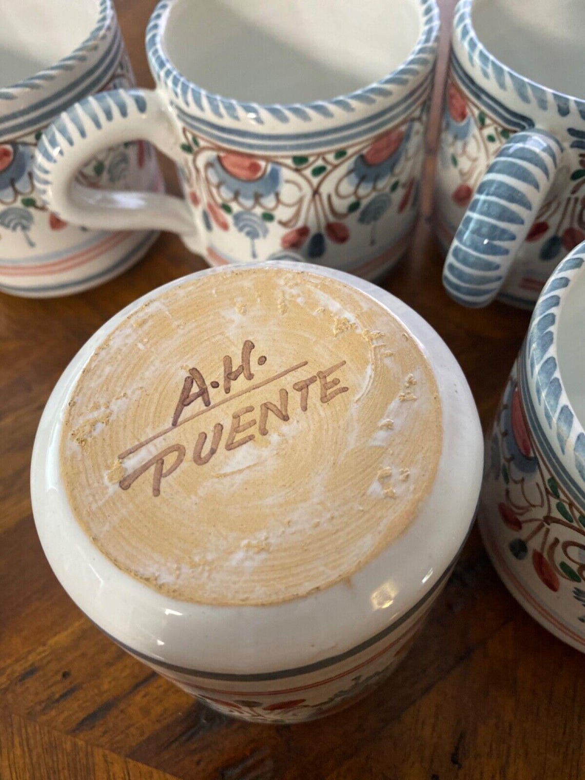 Vintage AH Puente Handpainted Pottery Cups From Spain - Etsy