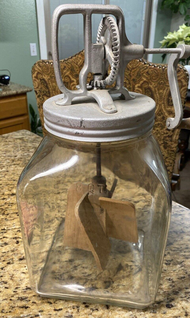 Vintage 8qt Glass Butter Churn 2 Gallon With Wood Paddle - Etsy