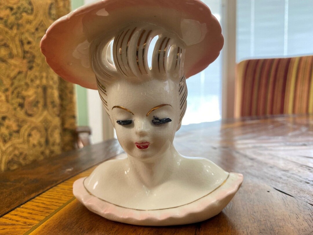 VTG MCM 1950s Thames Pink Lady Head Planter Japan Gorgeous Eyelashes - Etsy