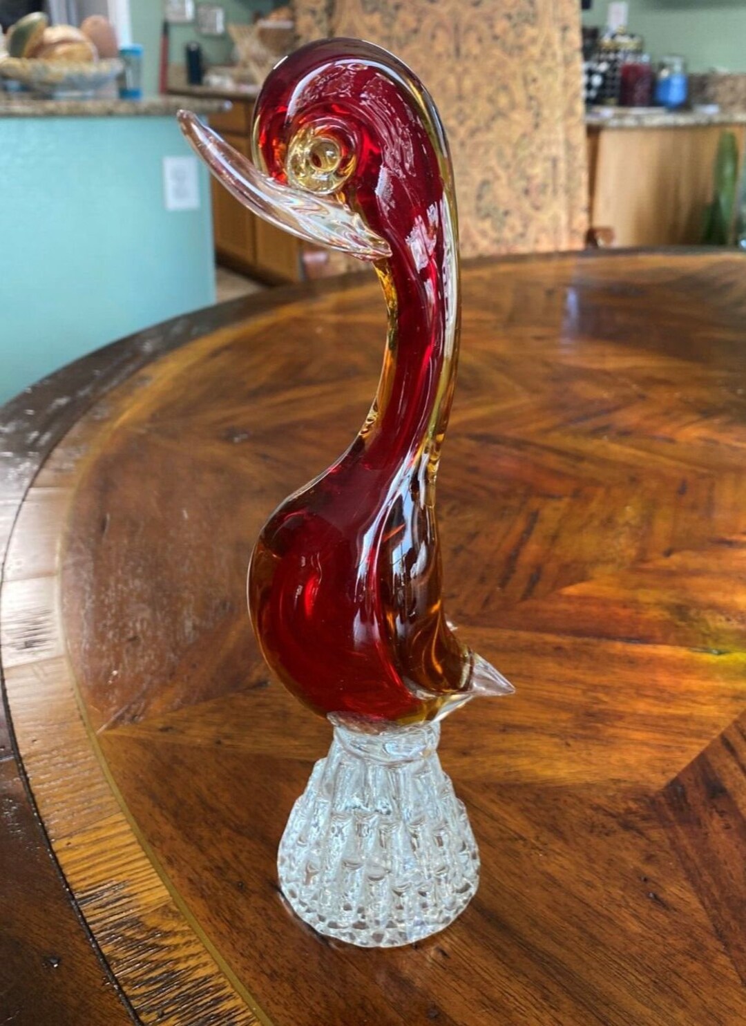 Vintage Mid Century MURANO Venetian Art Glass DUCK FIGURINE 9 Tall Red ...