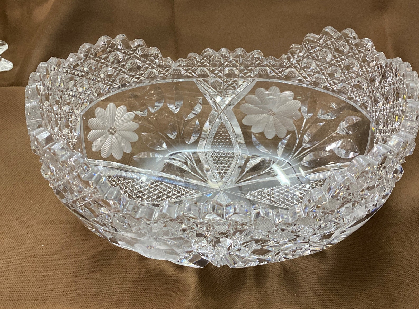 Vintage Saw Tooth Crystal Bowl in Oval Shape - Etsy