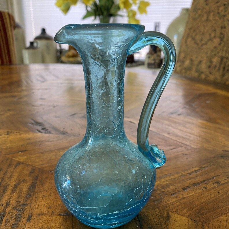Vintage Hand Blown Art Glass Blue Crackle RARE - Etsy