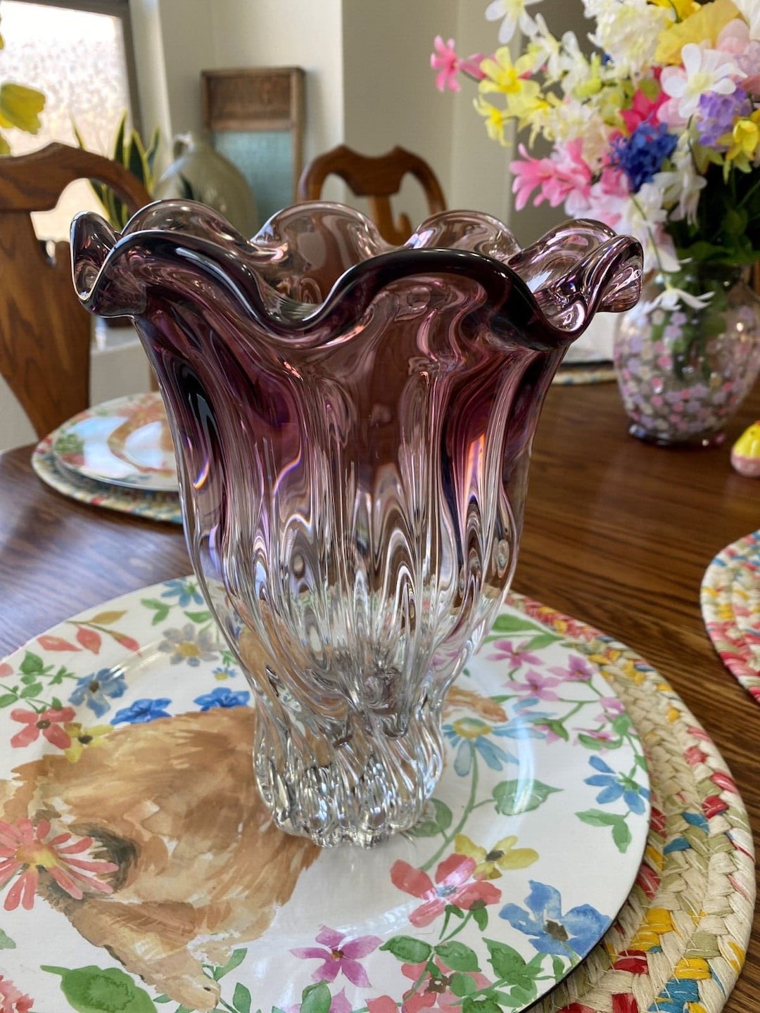 Shannon Irish Crystal Vase by GODINGER Purple to Clear Twisted Base - Etsy