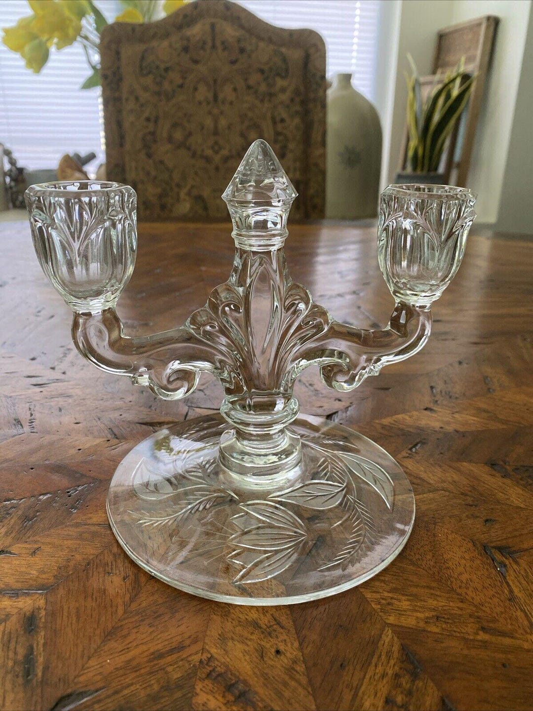 Heisey Glass Trident Double Taper Candle Holder 1929-57 Daisy Pattern ...