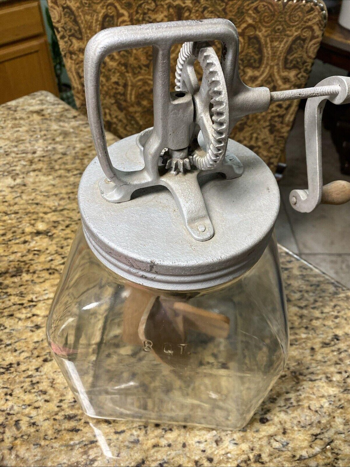 Vintage 8qt Glass Butter Churn 2 Gallon With Wood Paddle - Etsy