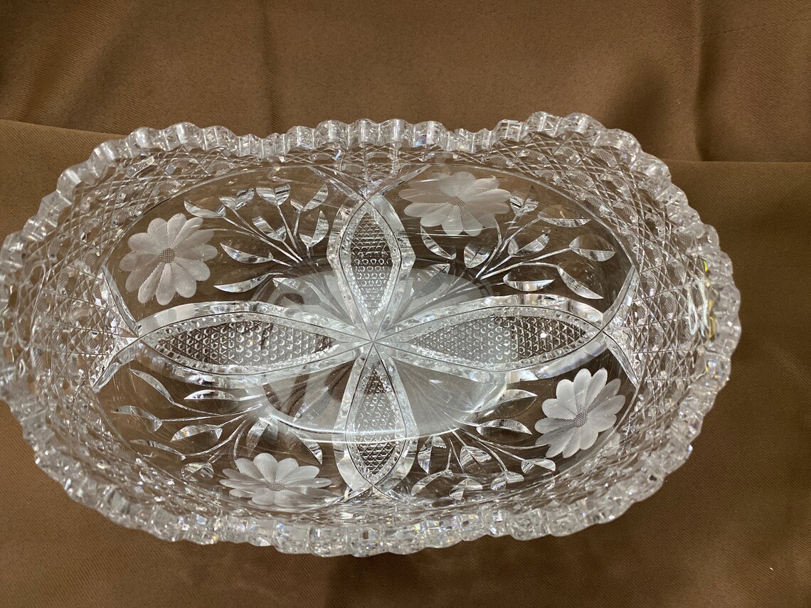 Vintage Saw Tooth Crystal Bowl in Oval Shape - Etsy
