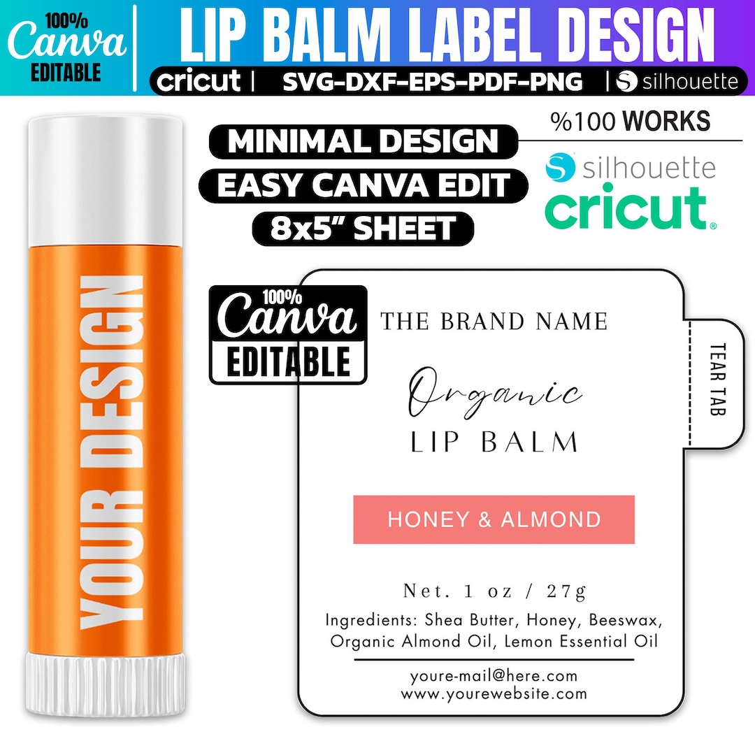 Canva Lip Balm Label Template: SVG, Cricut, Chapstick Sticker (digital ...