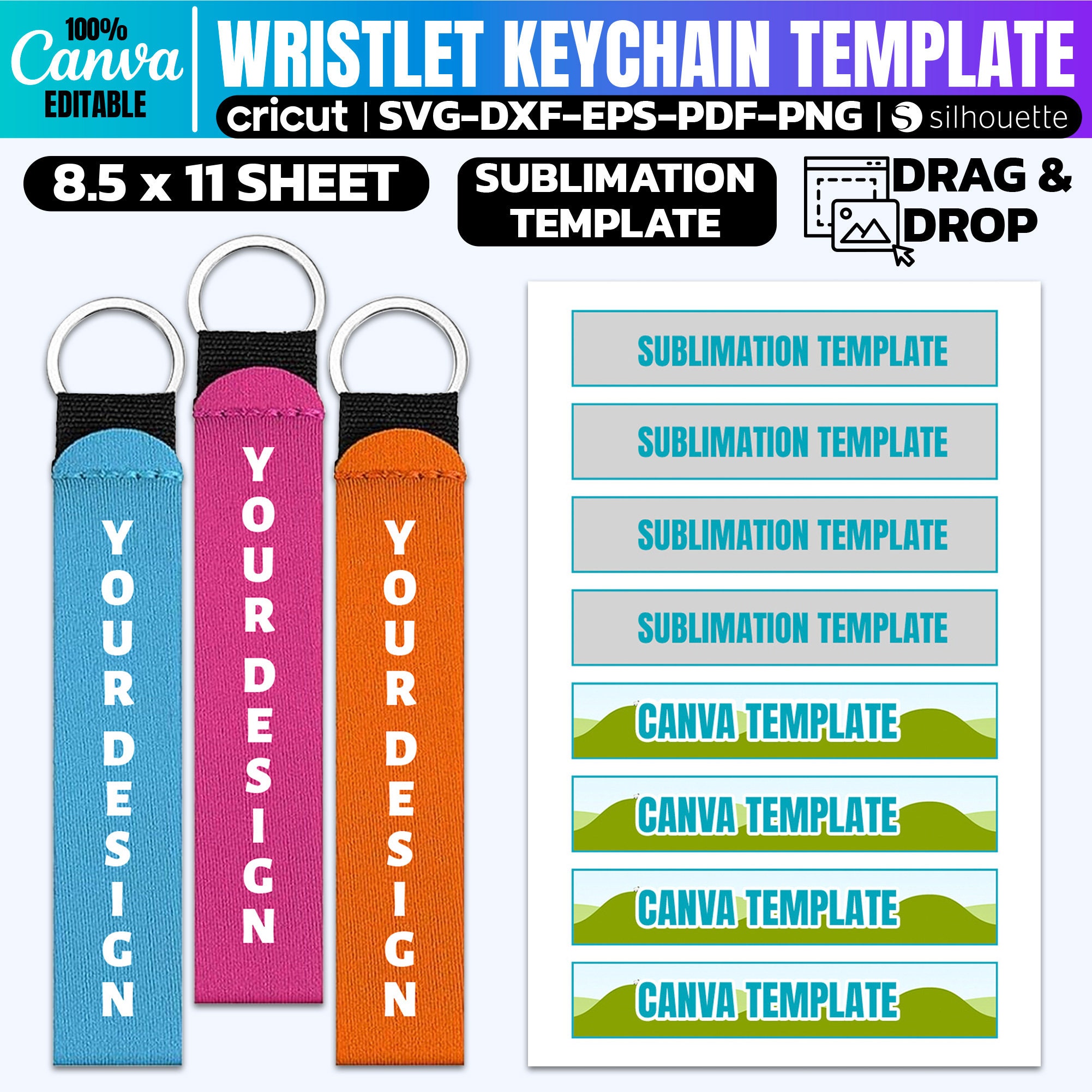 Wristlet Keychain Sublimation Template, Wrist Fob Template, Neoprene ...