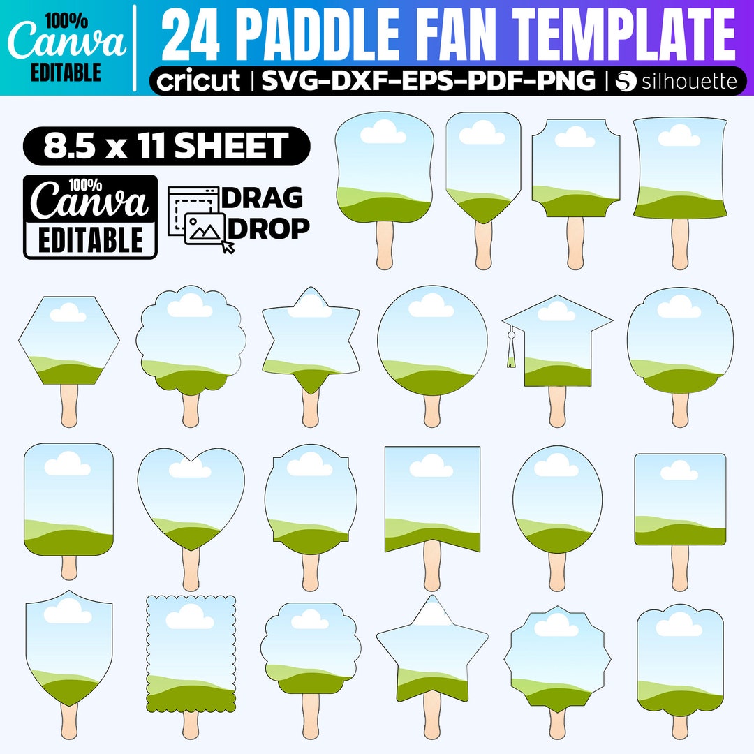 24 Paddle Fan Template Svg, Fan Template Svg, Hand Heart Fan ...
