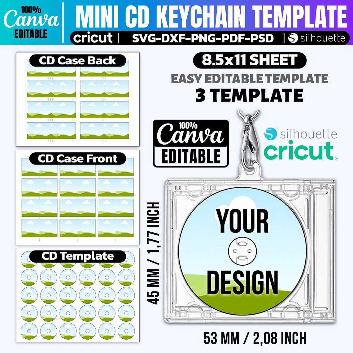 Mini Album CD Keychain Template Canva Editable | CD Case Front & Back ...
