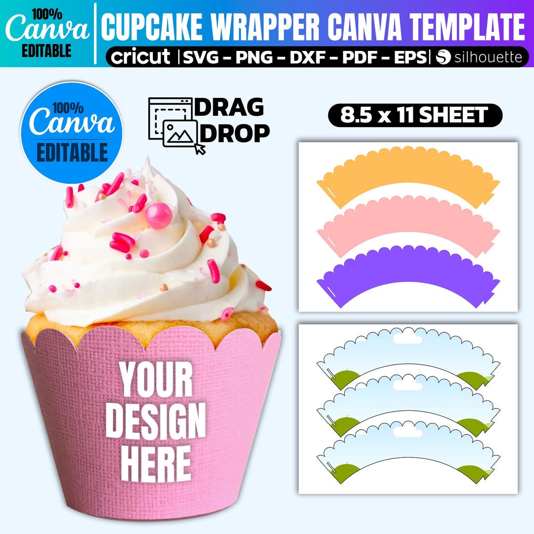 Cupcake Wrapper Template, Canva Editable Cupcake Wrapper Template ...