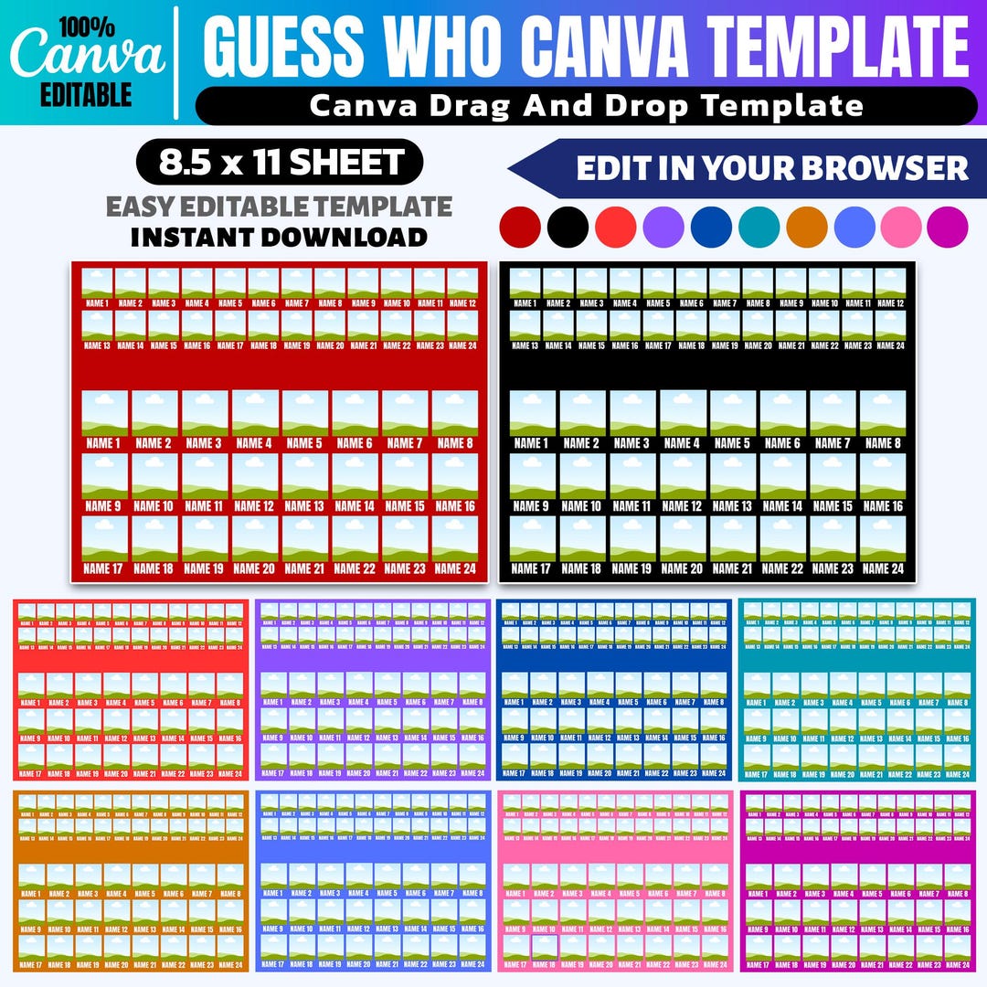 DIY Guess Who Template: Custom Game, Canva Editable (digital Download ...