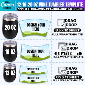 Wine Tumbler Template Bundle: 12-20 Oz, SVG PNG PDF (digital Download ...