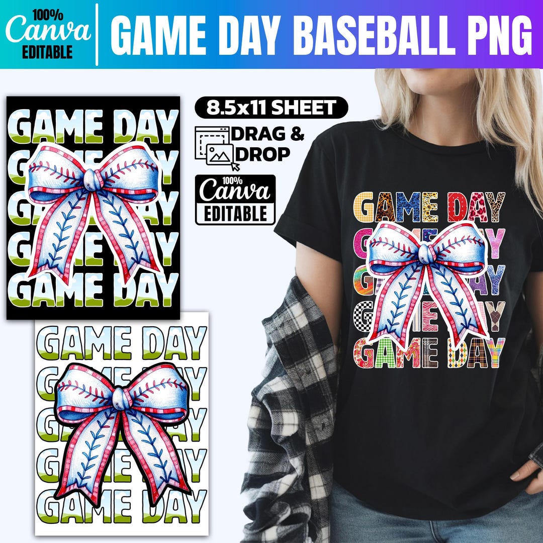 Editable Game Day Baseball Mom Canva Template, Game Day Baseball Bow ...