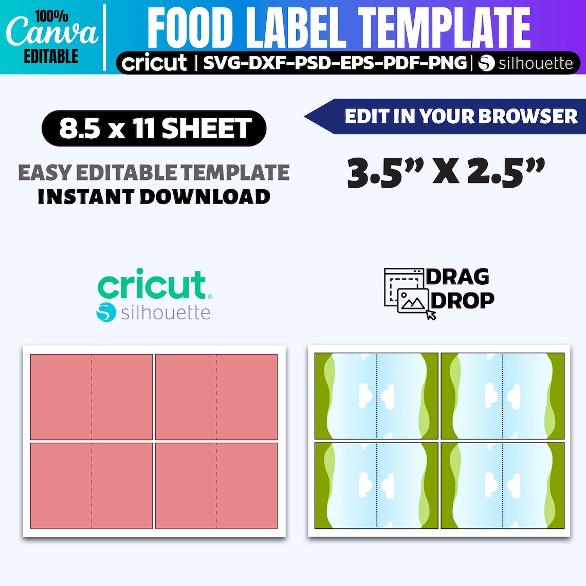 Editable Food Label Template: Buffet Table Cards, Canva SVG (digital ...