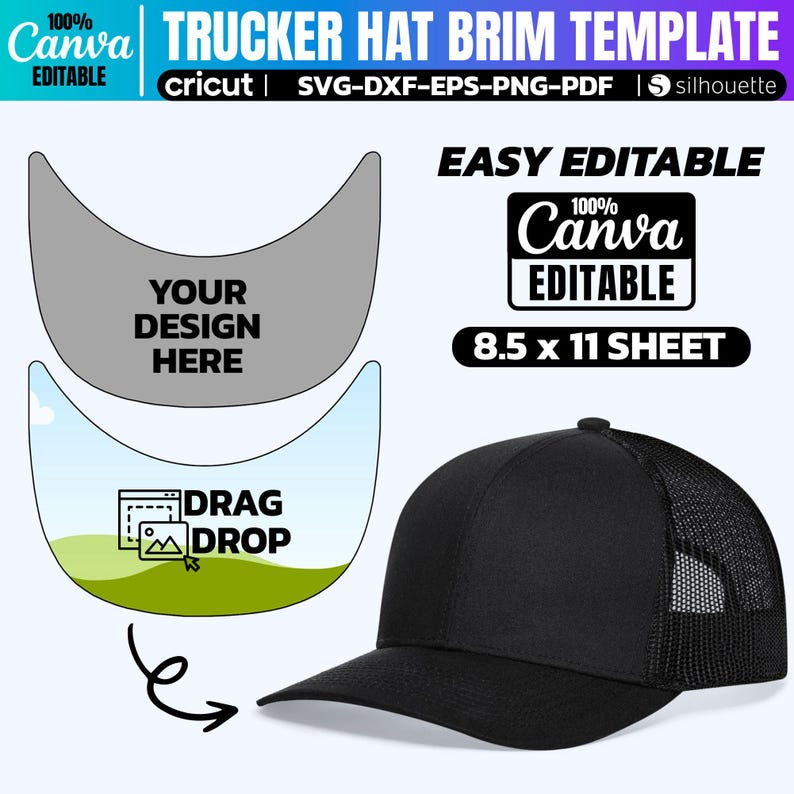 Hat Brim Canva Editable Template SVG: Sublimation & DTF Print File Cricut - Etsy