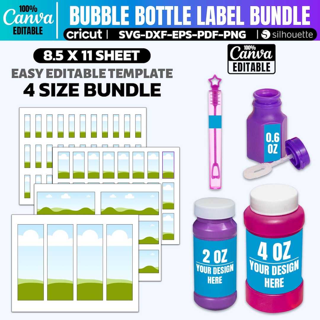 Editable Bubble Bottle Labels Bundle | 4 Sizes Party Favor Stickers ...