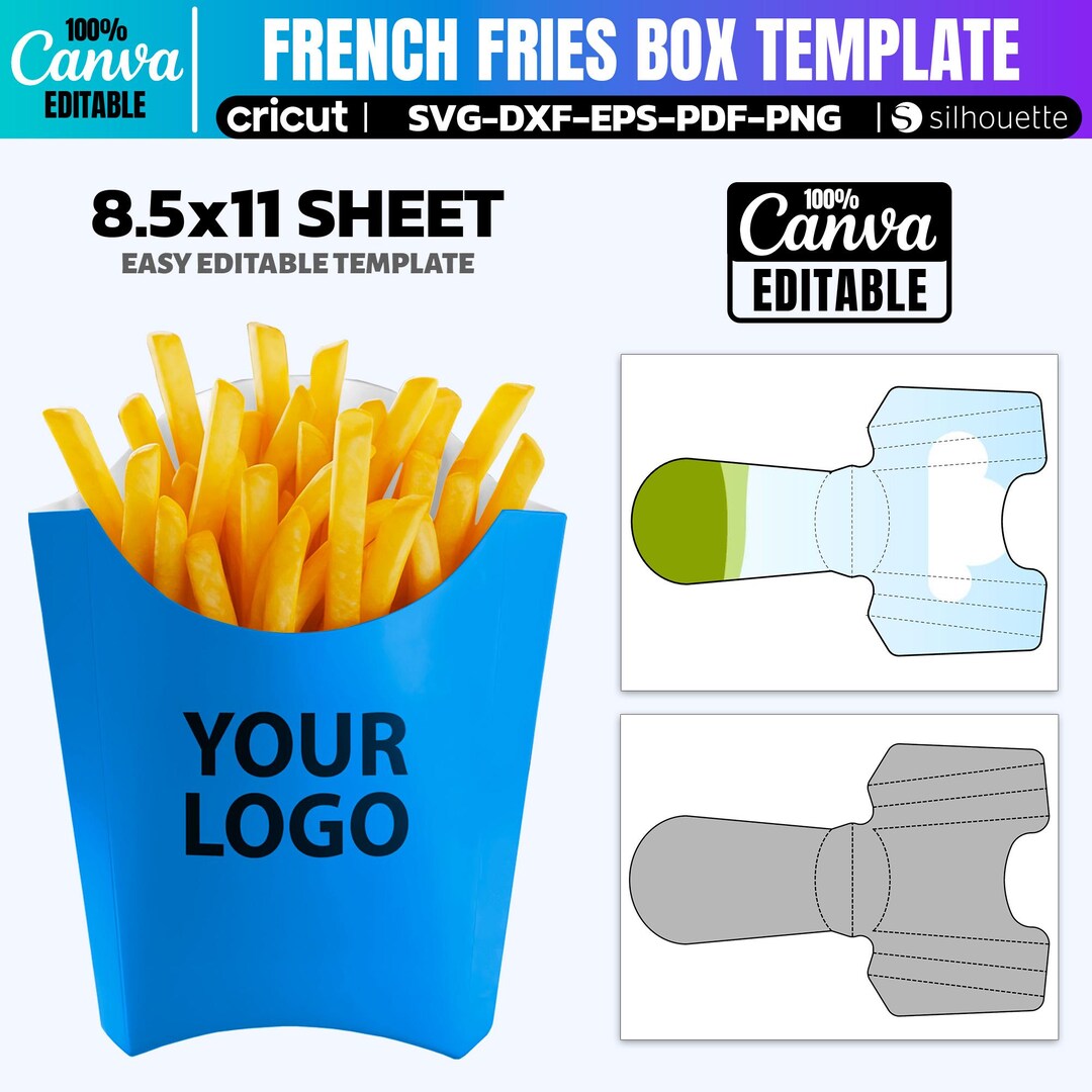 French Fry Box Template, Editable SVG, Printable Snack Box (digital ...