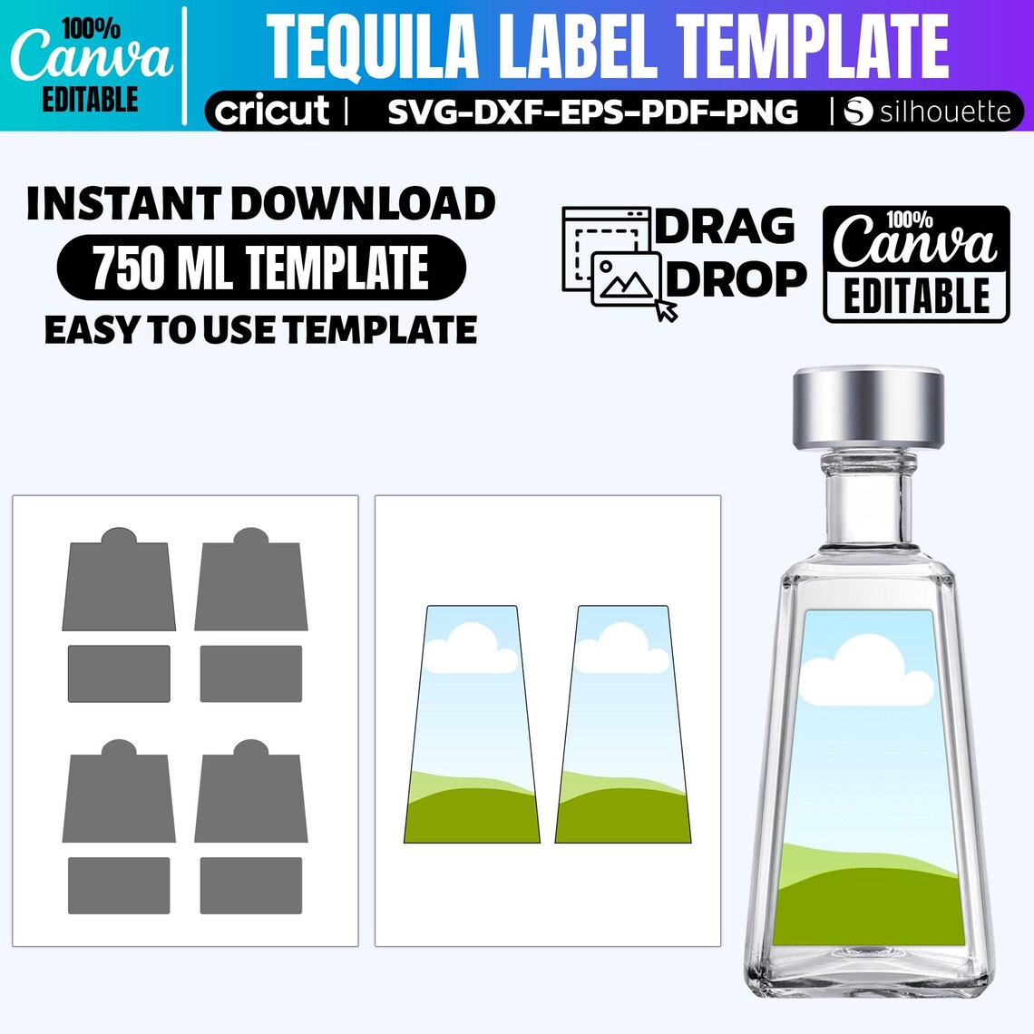 Tequila Label Template, 1800 Tequila Label Canva Template, 1800 Tequila ...