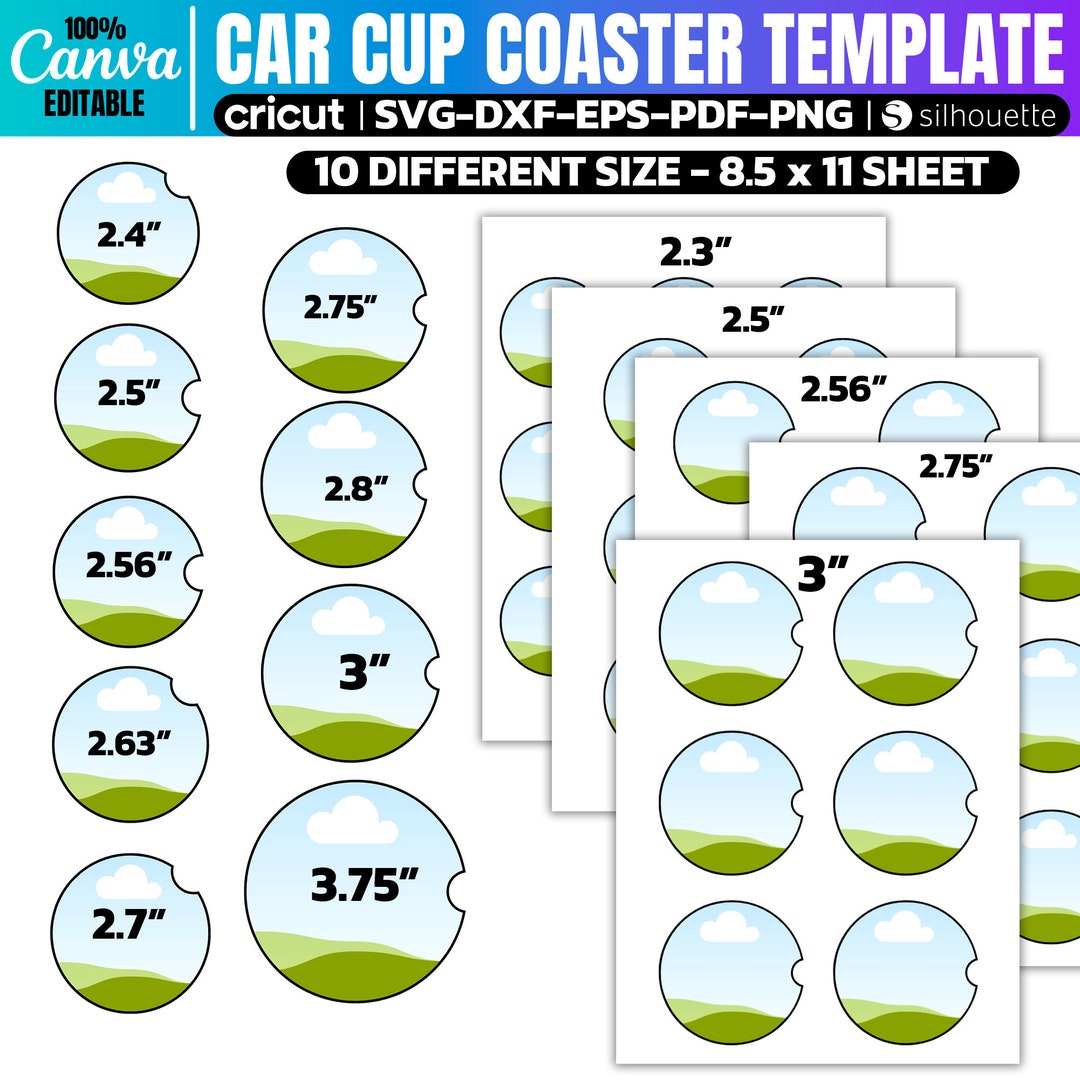 Car Coaster Template Bundle: Sublimation Design, Editable Canva ...