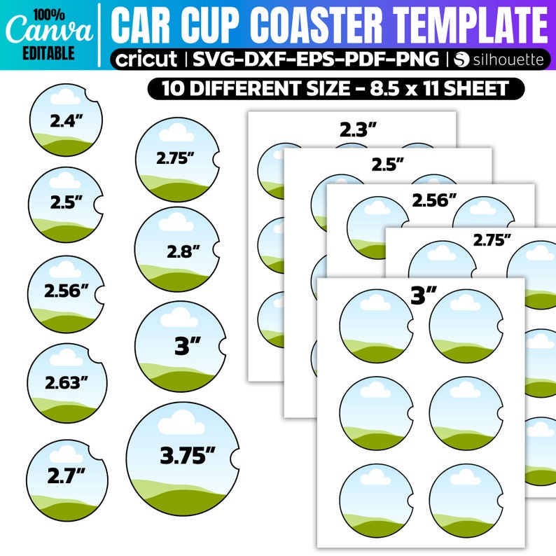 Car Coaster Template Bundle: Sublimation Design, Editable Canva ...