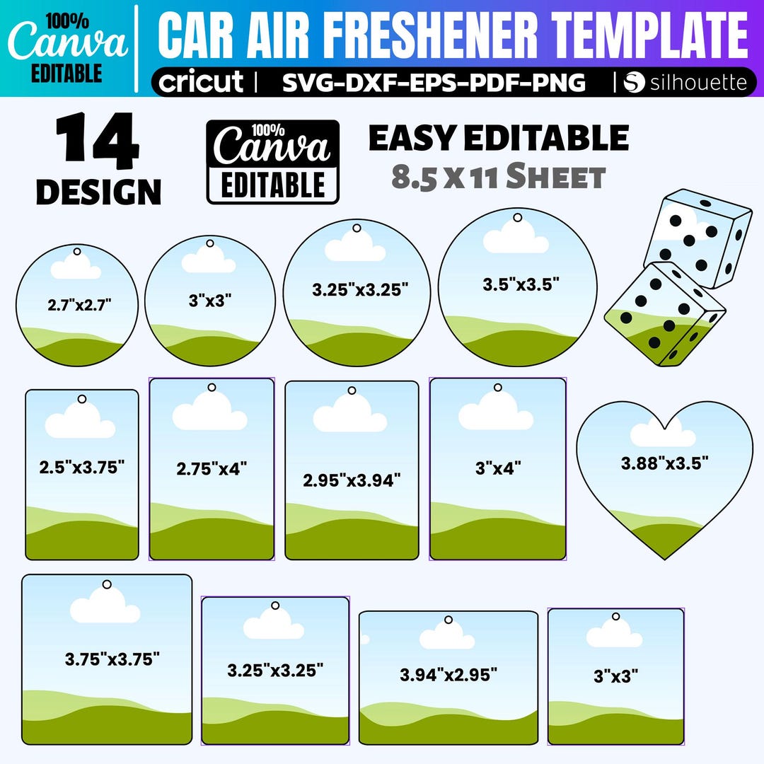 Car Air Freshener Template Bundle, Canva Editable (SVG, PDF, PNG) - Etsy