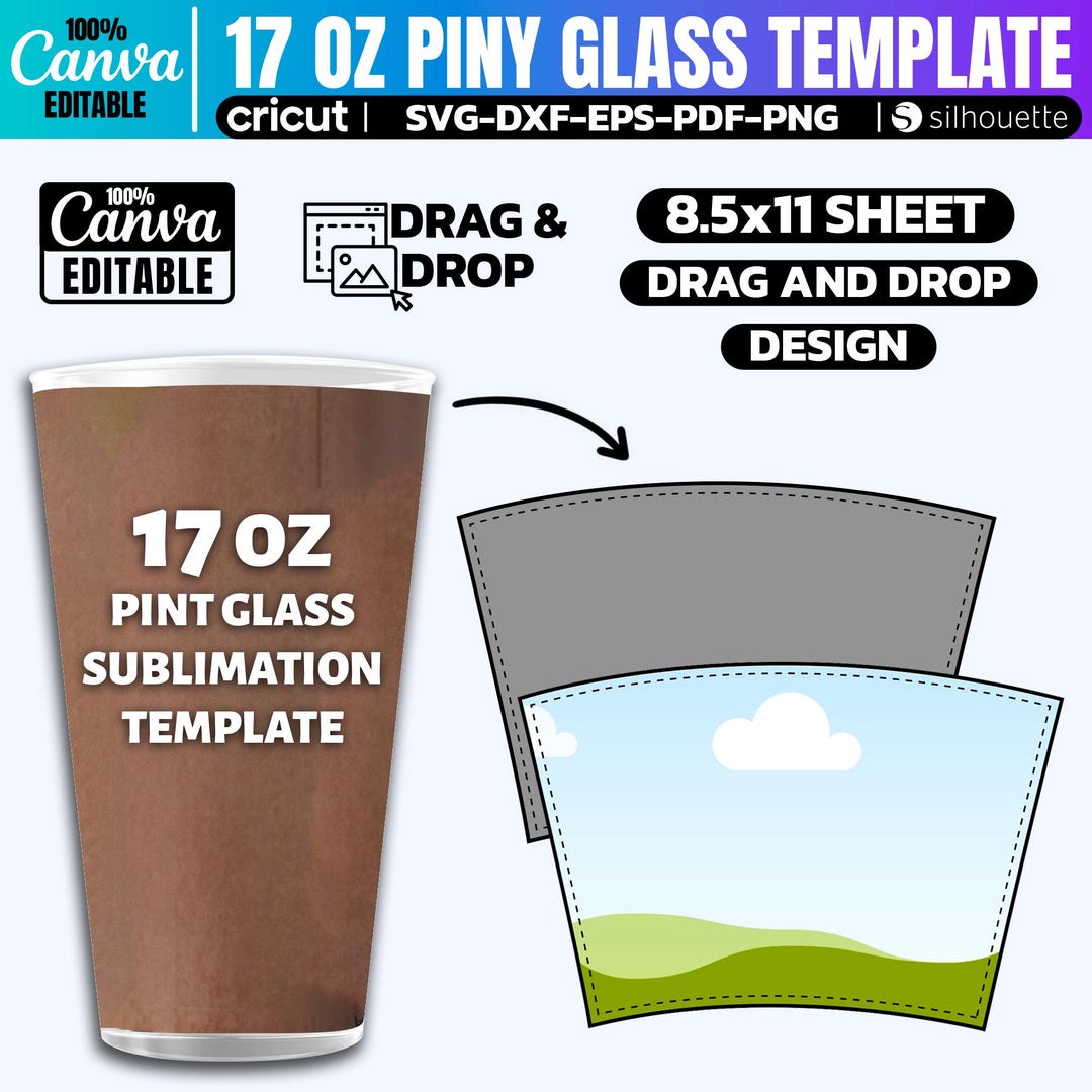 17oz Pint Glass Sublimation Template: Canva, Cricut, Silhouette ...