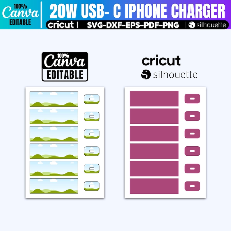 Plantilla para envolver cargador USB-C de 20 W: diseño de pegatina ...