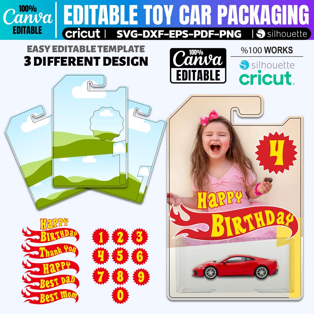 Editable Toy Hot Car Packaging Canva Template, Race Car Party Favor Box ...