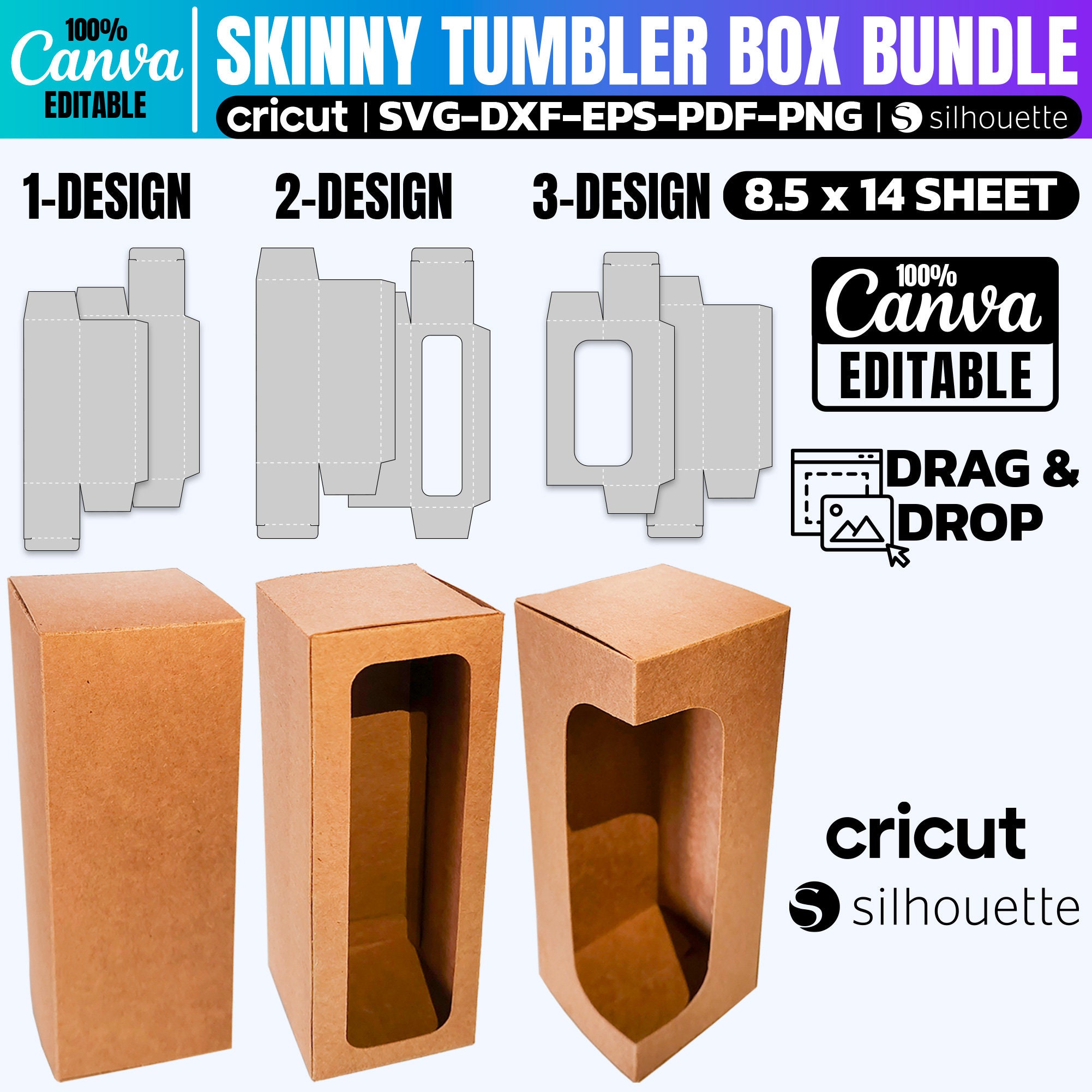 20 Oz Skinny Tumbler Box Template SVG: Cricut & Canva (digital Download ...